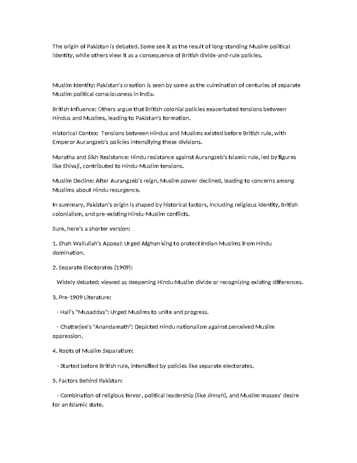 ECD notes - The origin of Pakistan is debated. Some see it as the ...