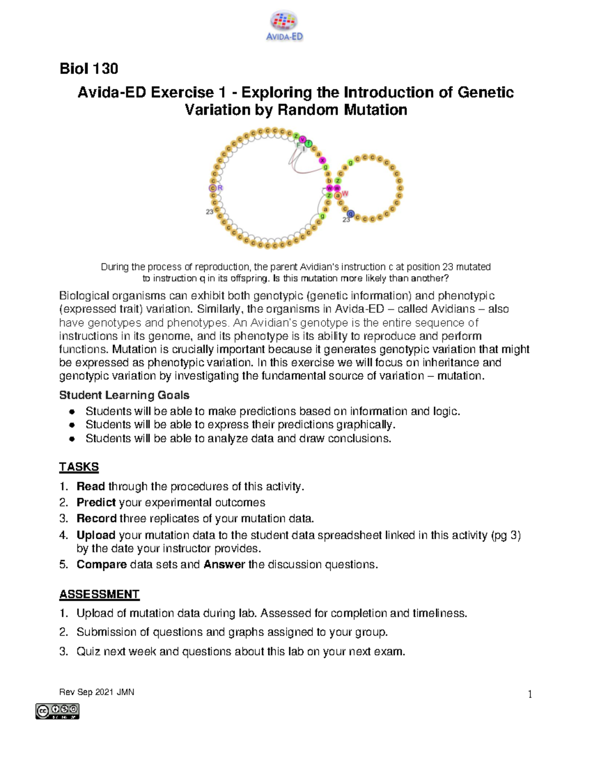 Avida-ED Ex 1 Mutations rev F2021 - Biol 130 Avida-ED Exercise 1 ...