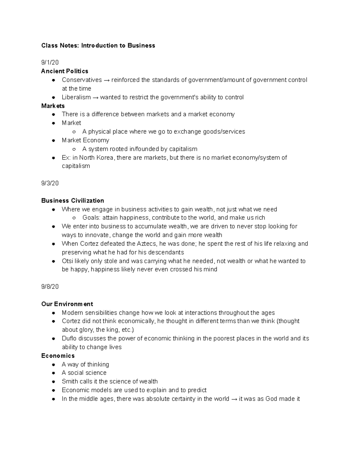 Class Notes Introduction to Business - Class Notes: Introduction to ...