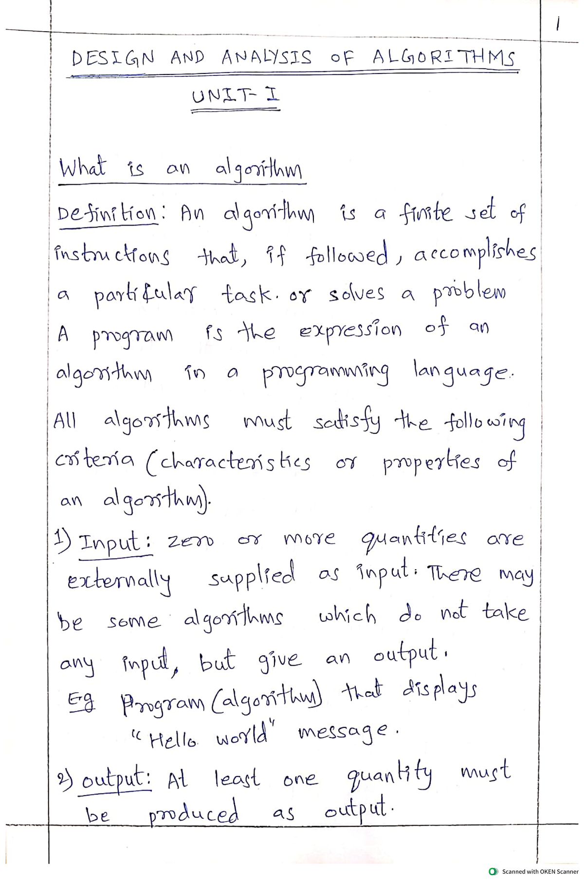 DAA UNIT-1 - Daa notes - DESIGN AND ANALYSIS of ALGORITHMS I What is an ...