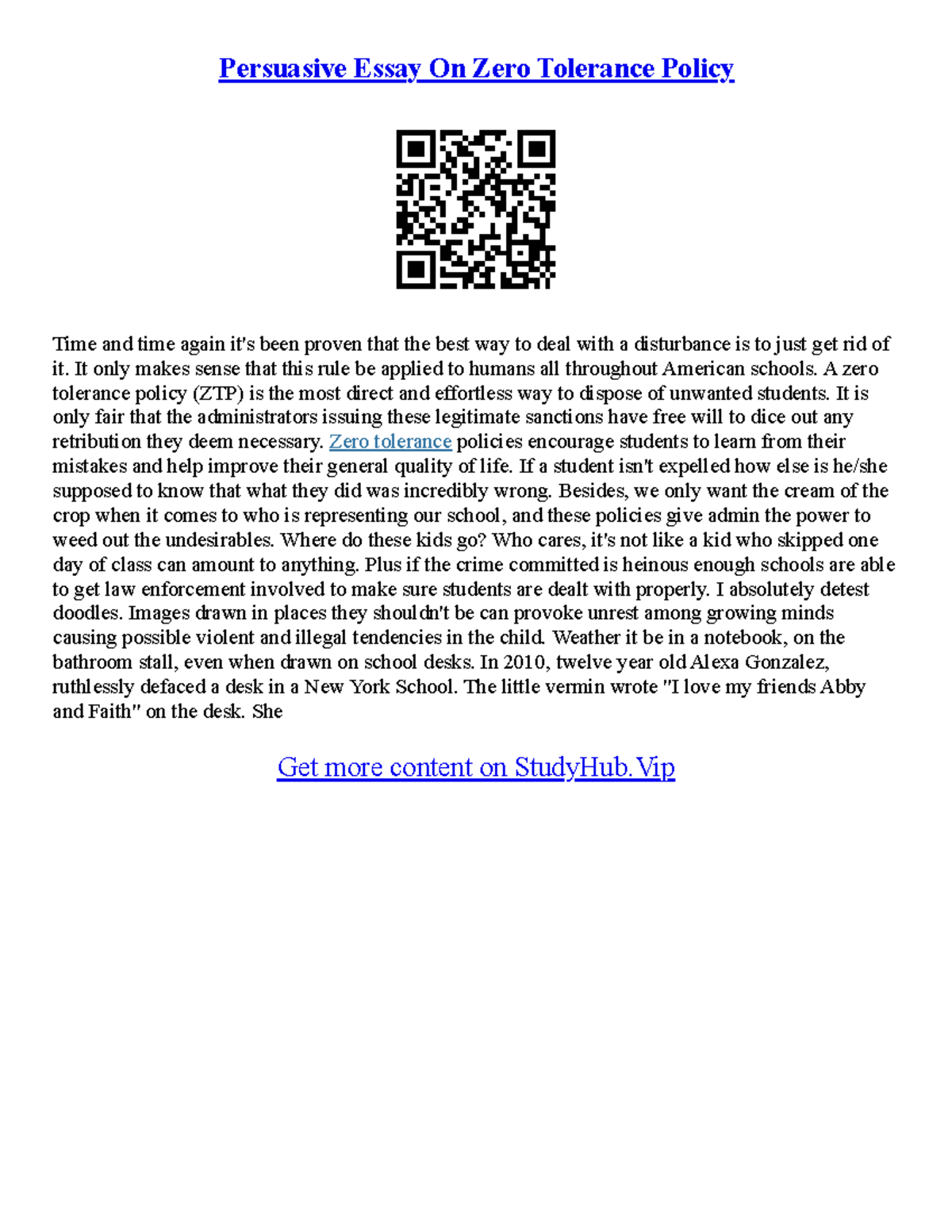 Essays On Tolerance - Persuasive Essay On Zero Tolerance Policy Time ...