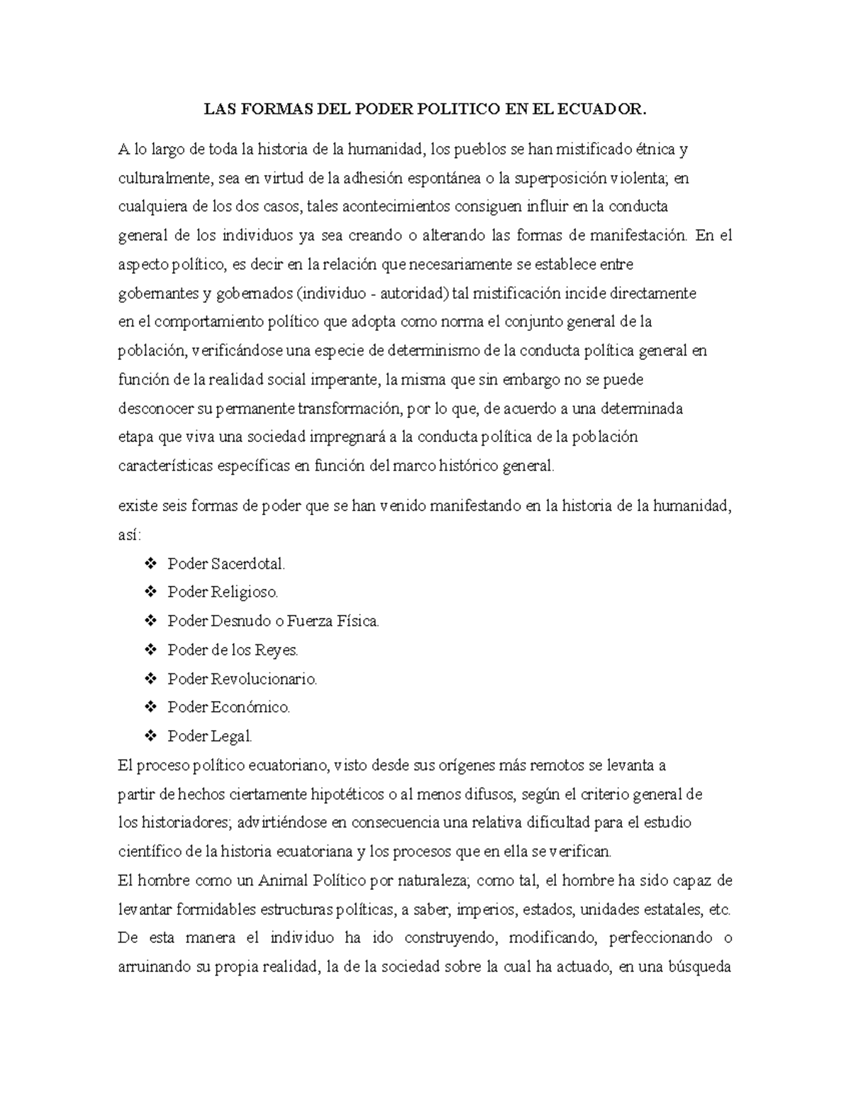 LAS Formas DEL Poder Politico EN EL Ecuador - LAS FORMAS DEL PODER ...