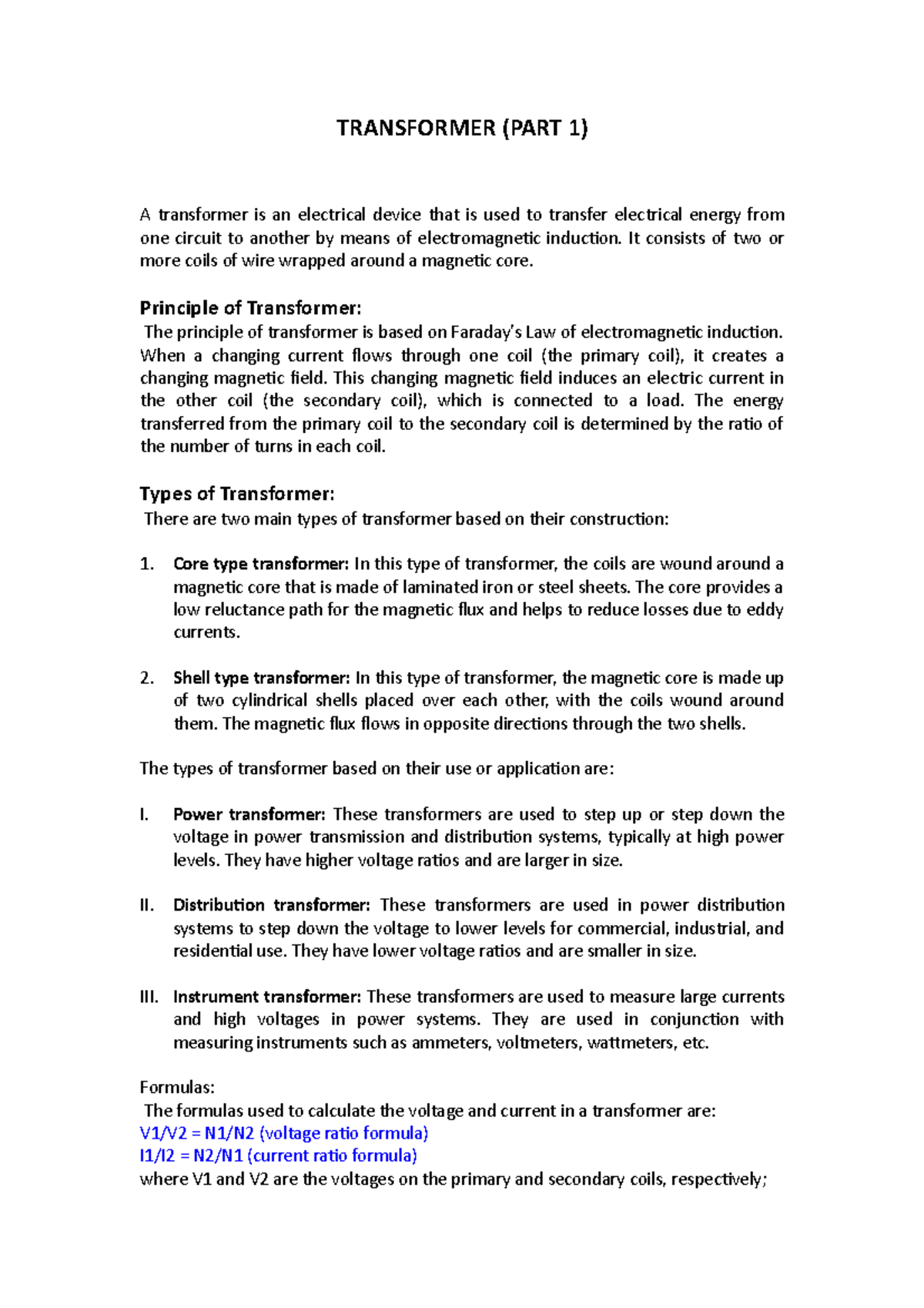 Transformer (PART1) - TRANSFORMER (PART 1) A transformer is an ...