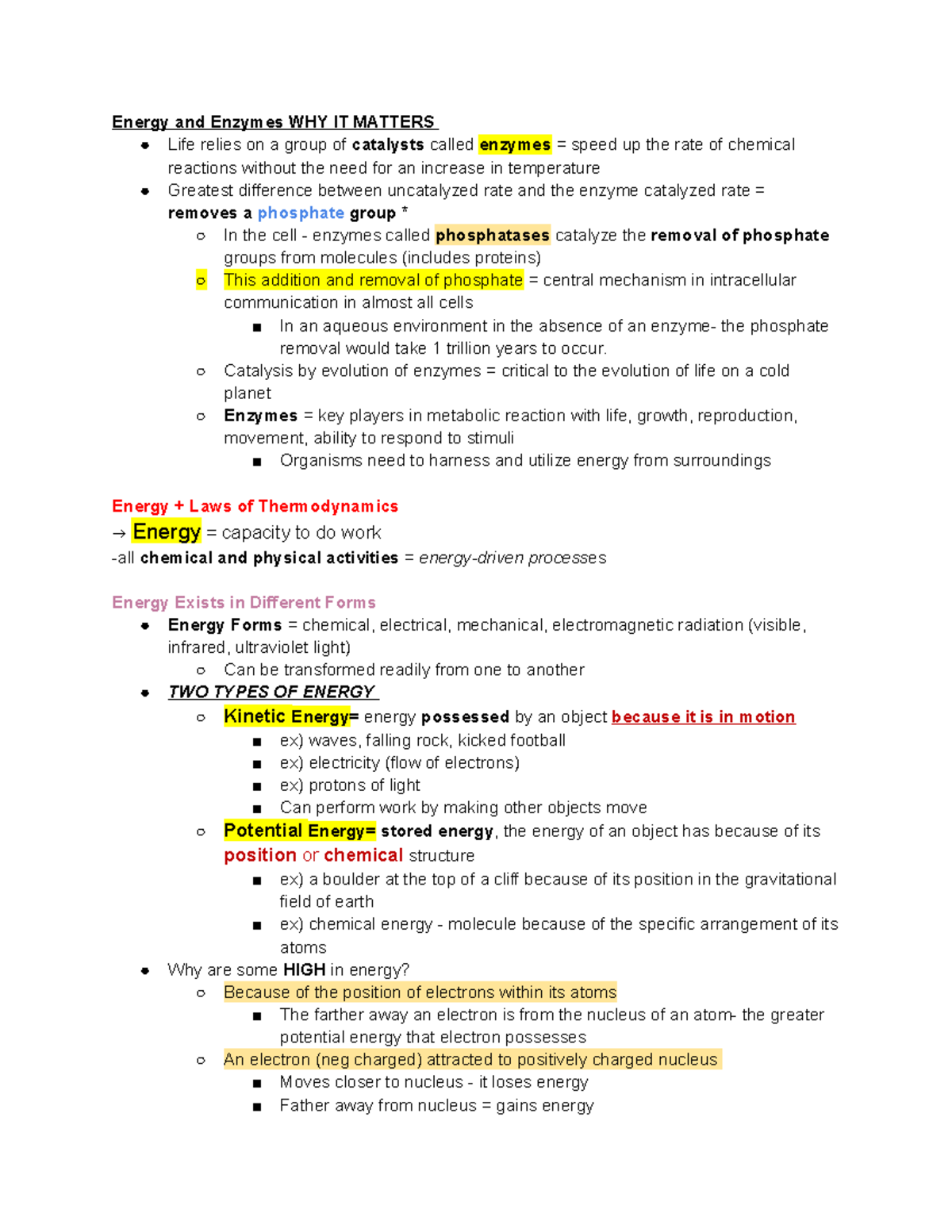 BIO Unit 2 Bioenergetics - Energy and Enzymes WHY IT MATTERS Life ...
