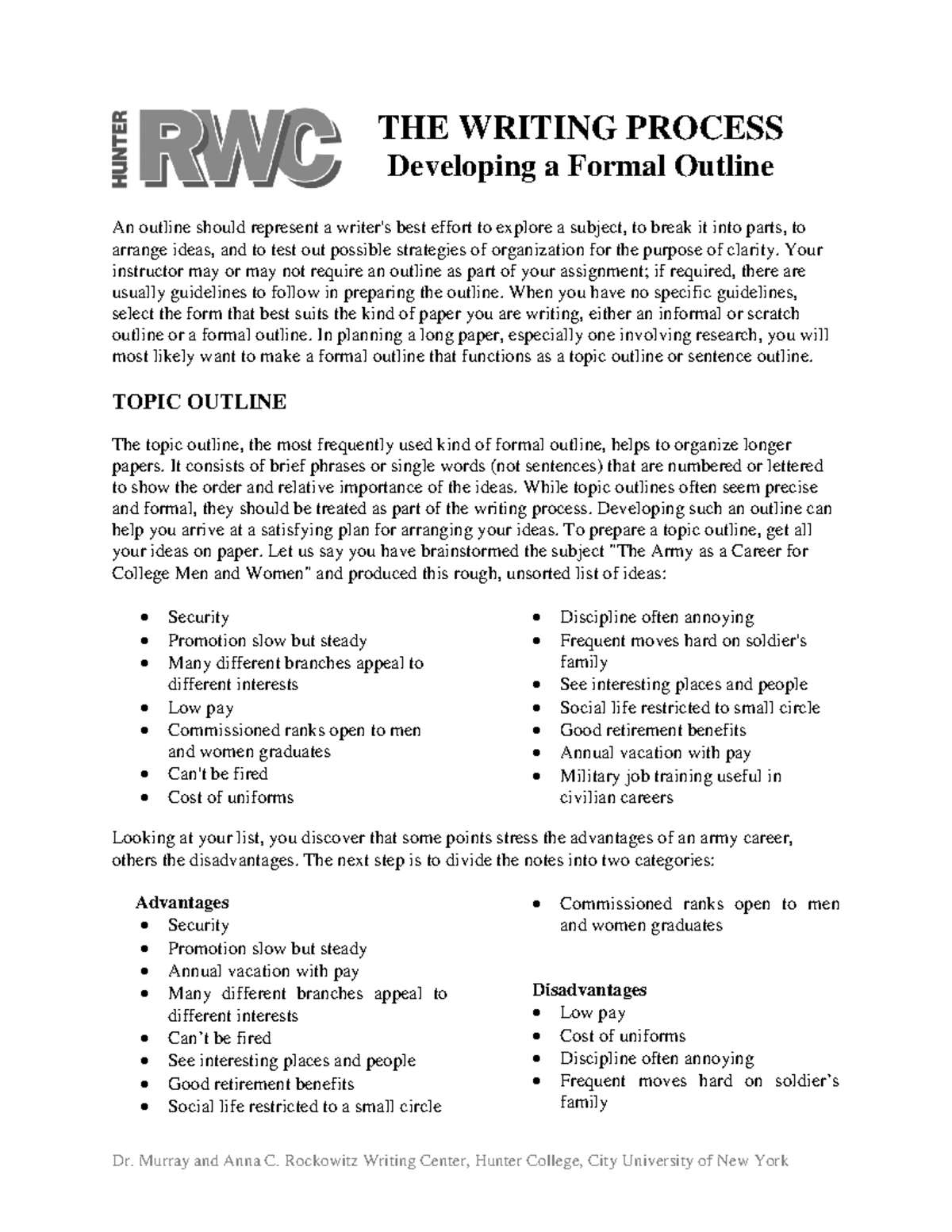 Developing a Formal Outline - MCA 36200 - CCNY - Studocu