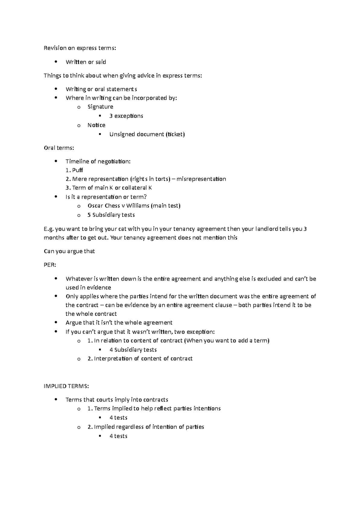 Contract Law: Implied Terms - Revision on express terms: Written or ...