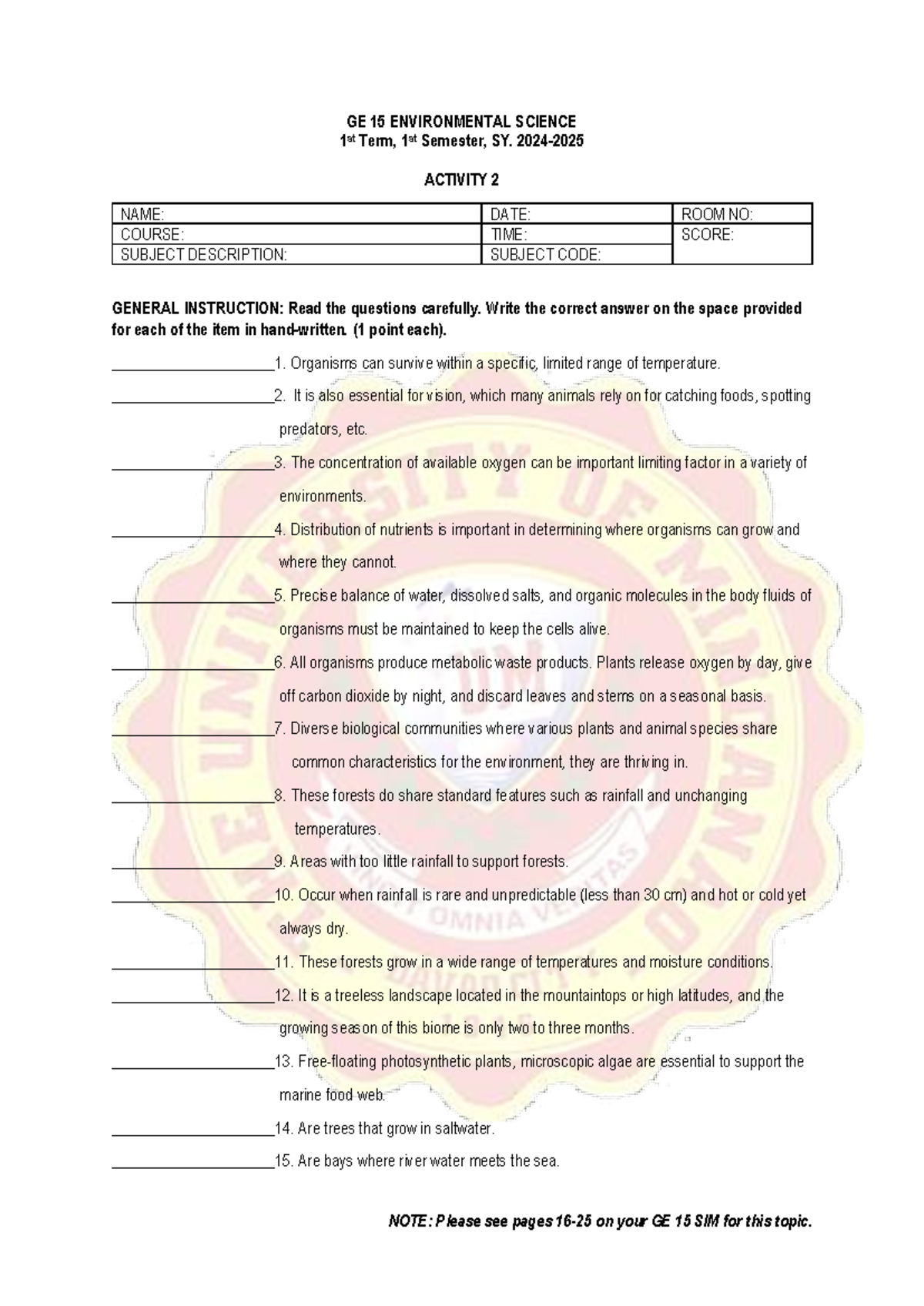 Activity 2 GE 15 - Envi sci - NOTE: Please see pages 16-25 on your GE ...
