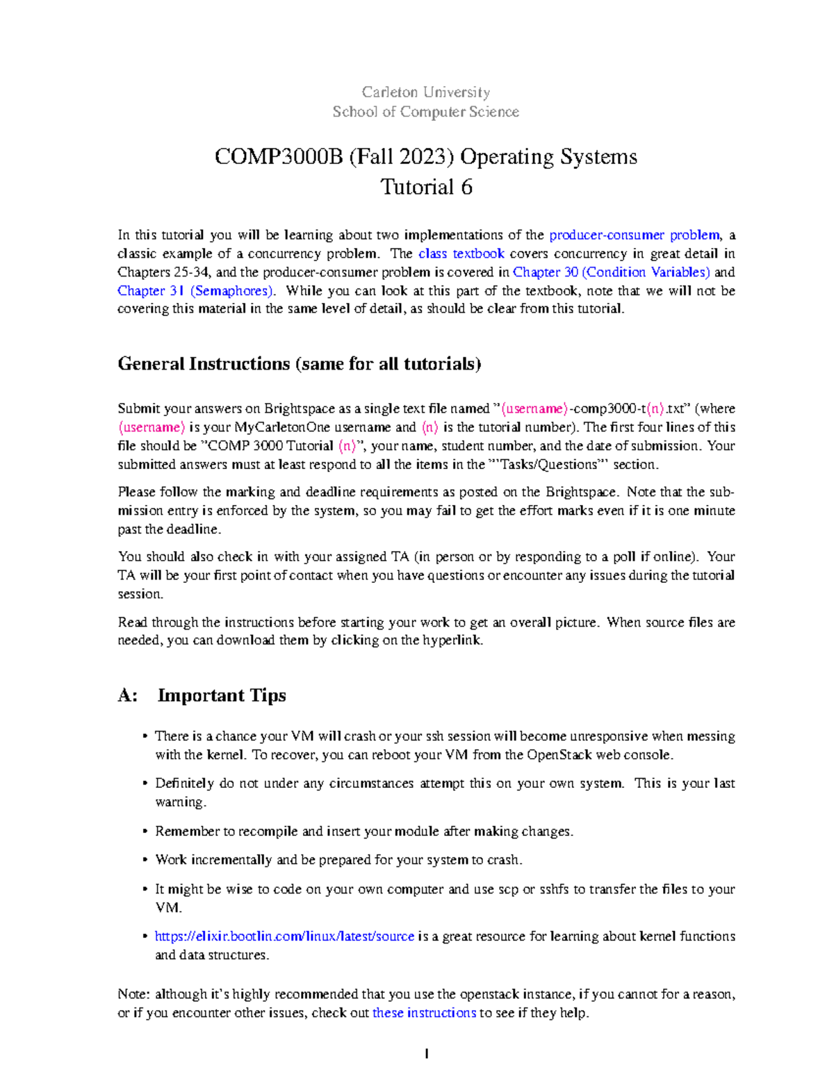 T6-Kernel Modules - Carleton University School of Computer Science COMP3000B (Fall 2023 ...