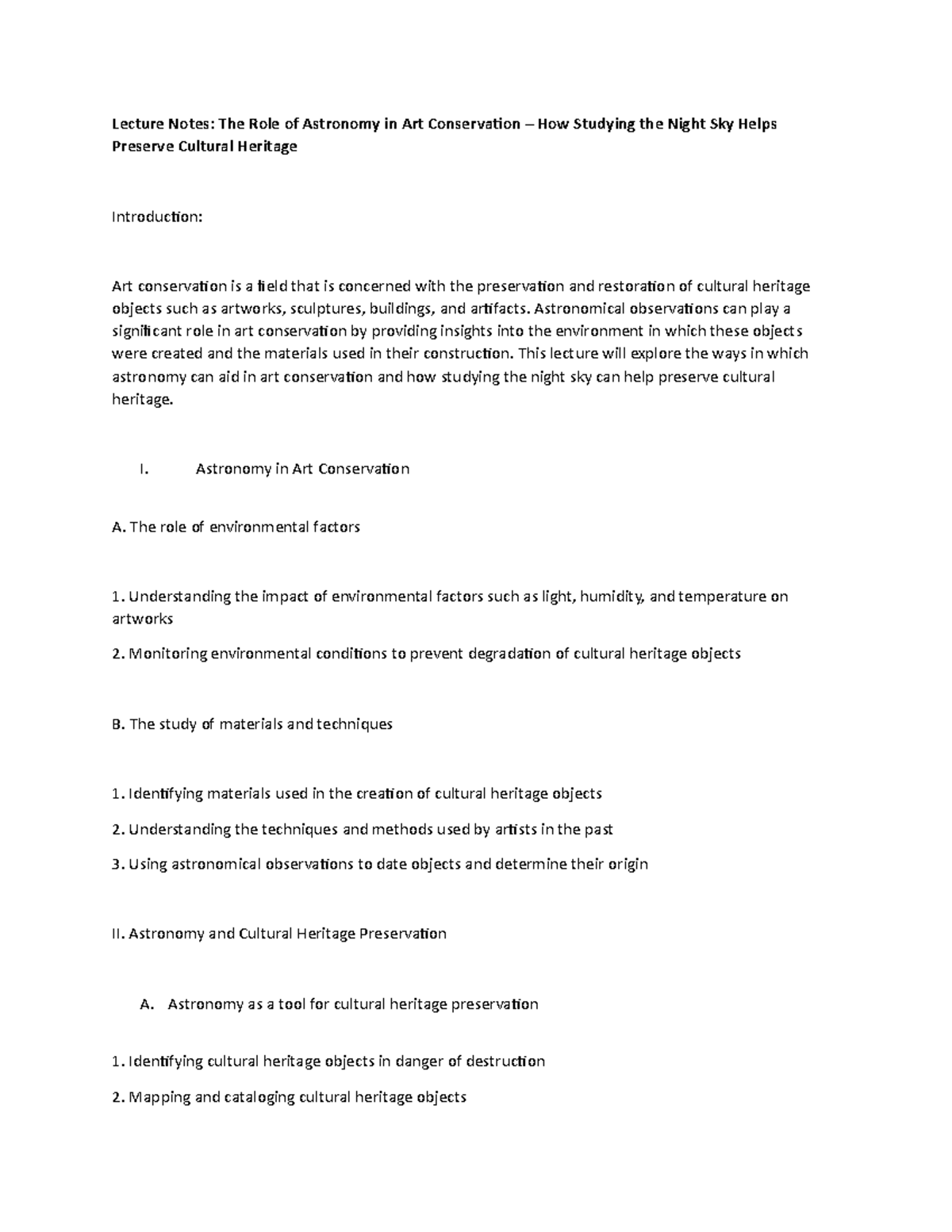 Lecture Notes: The Role of Astronomy in Art Conservation – How Studying ...