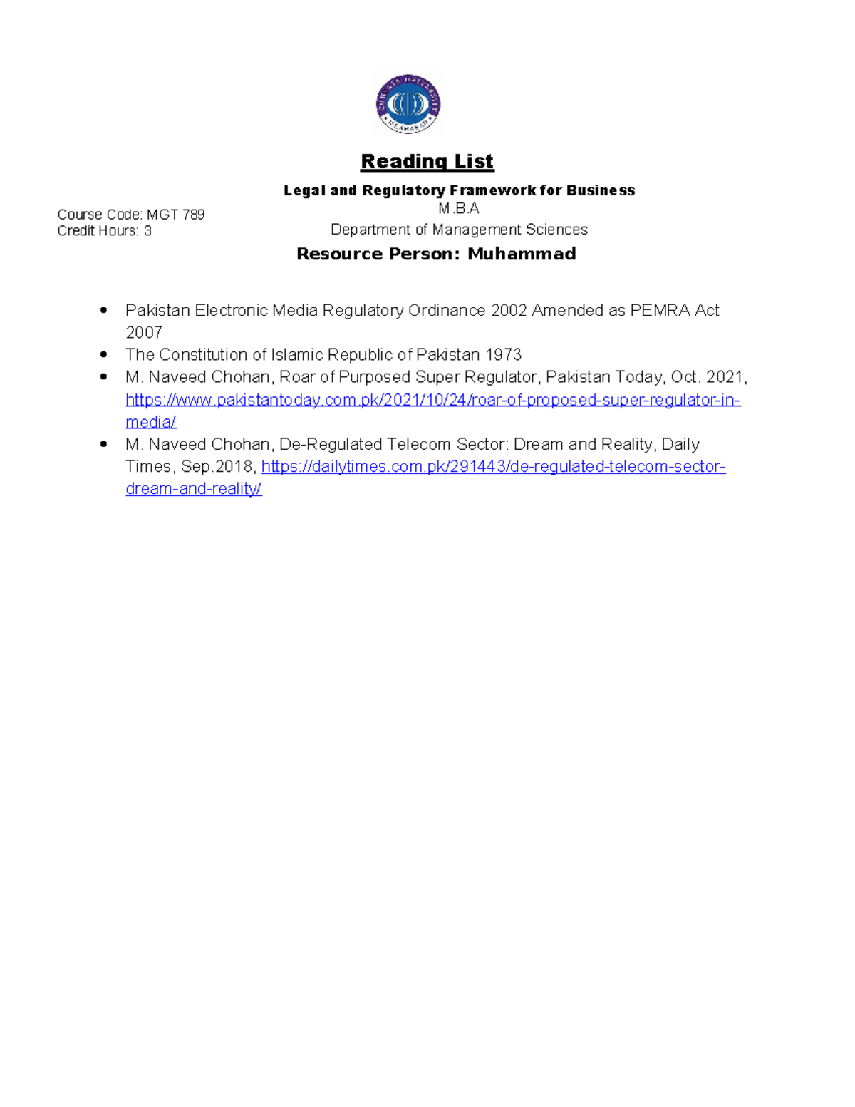 Reading List Week 10 - telecom sector - Reading List Pakistan ...