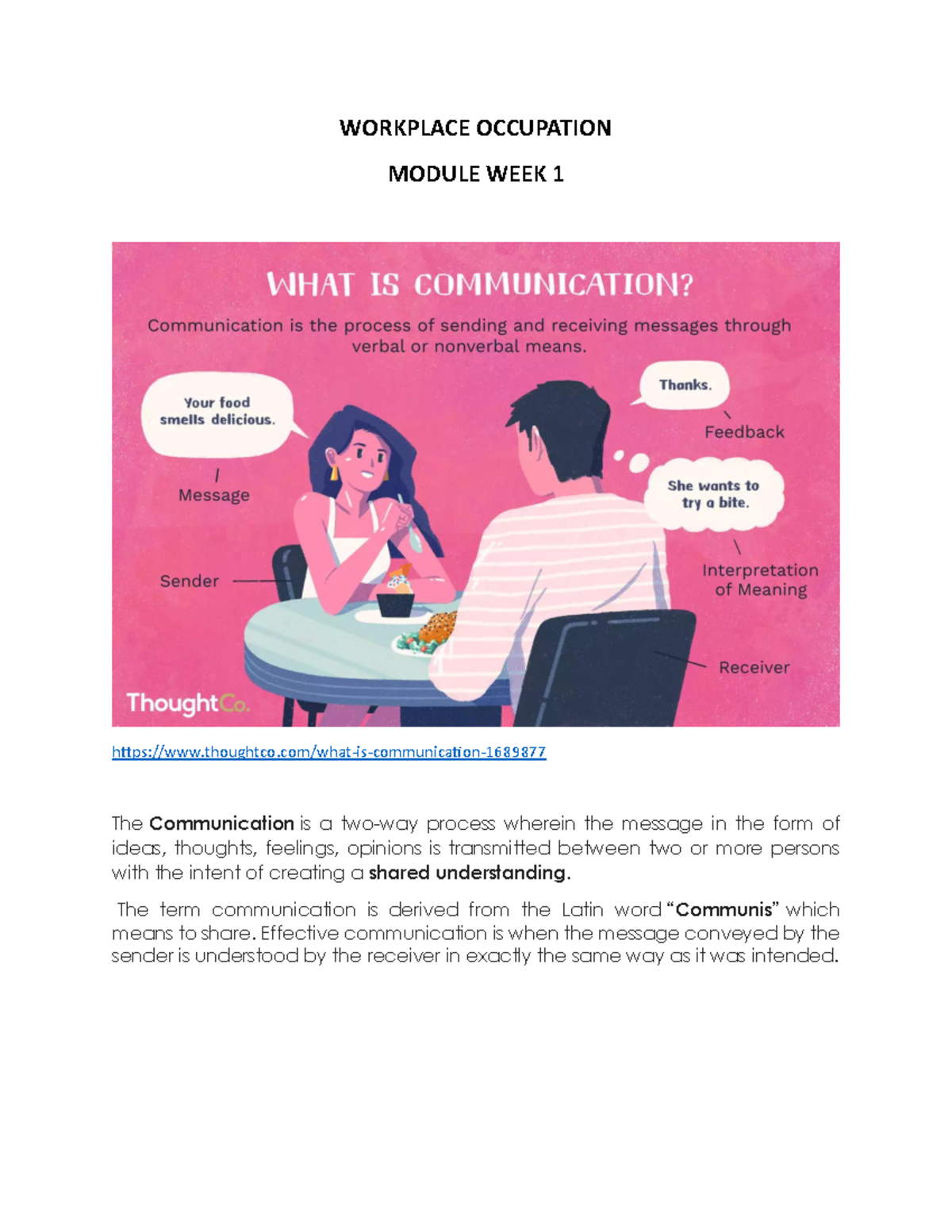 Workplace Module WEEK 1 - WORKPLACE OCCUPATION MODULE WEEK 1 thoughtco ...