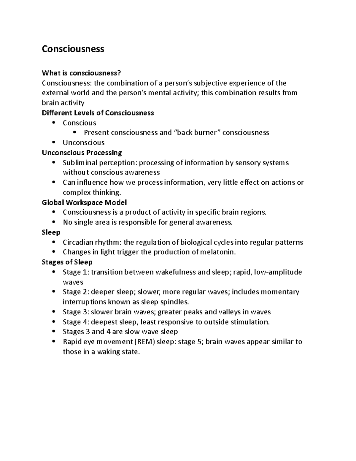 Consciousness - Global Workspace Model Consciousness is a product of ...