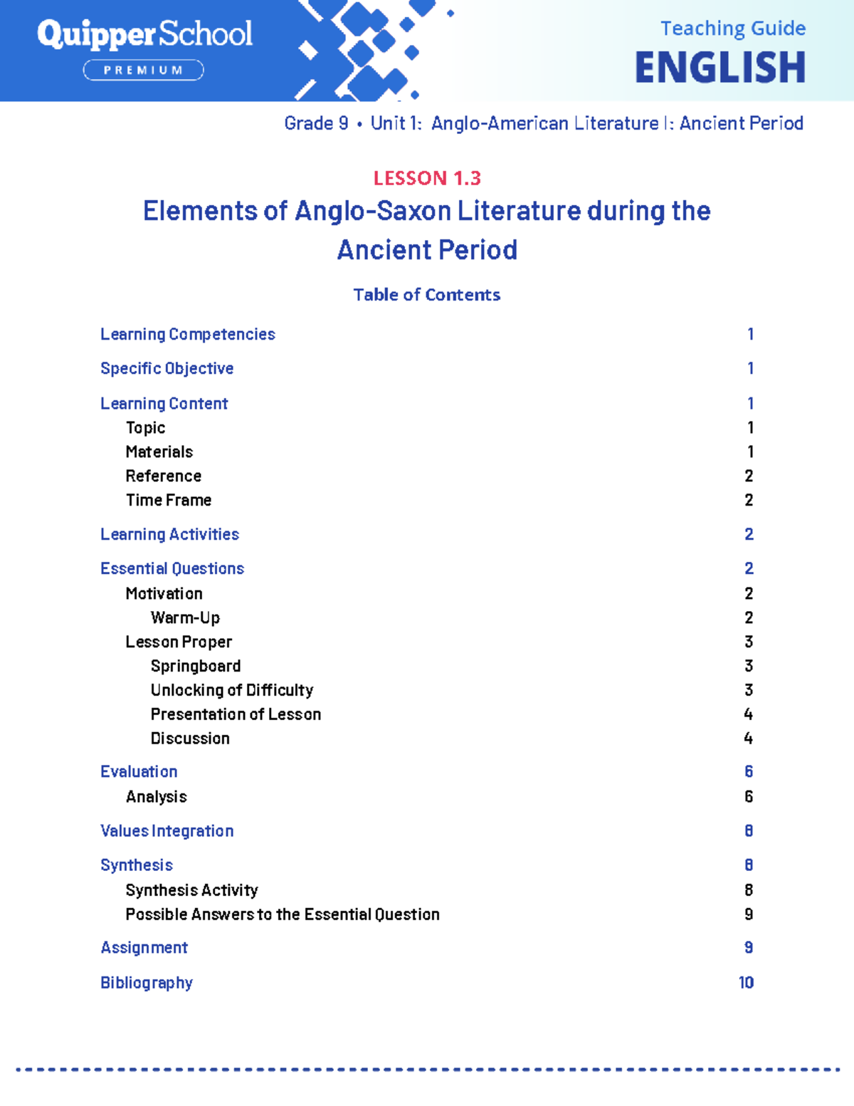 TG - Elements of Anglo-Saxon Literature During the Ancient Period ...
