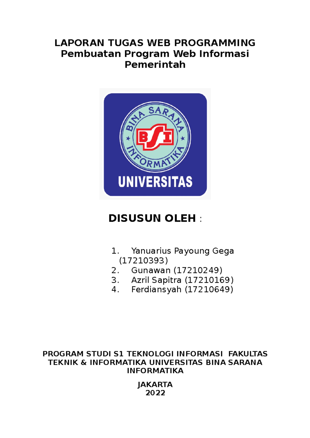 Laporan Tugas Akhir - TES - LAPORAN TUGAS WEB PROGRAMMING Pembuatan ...