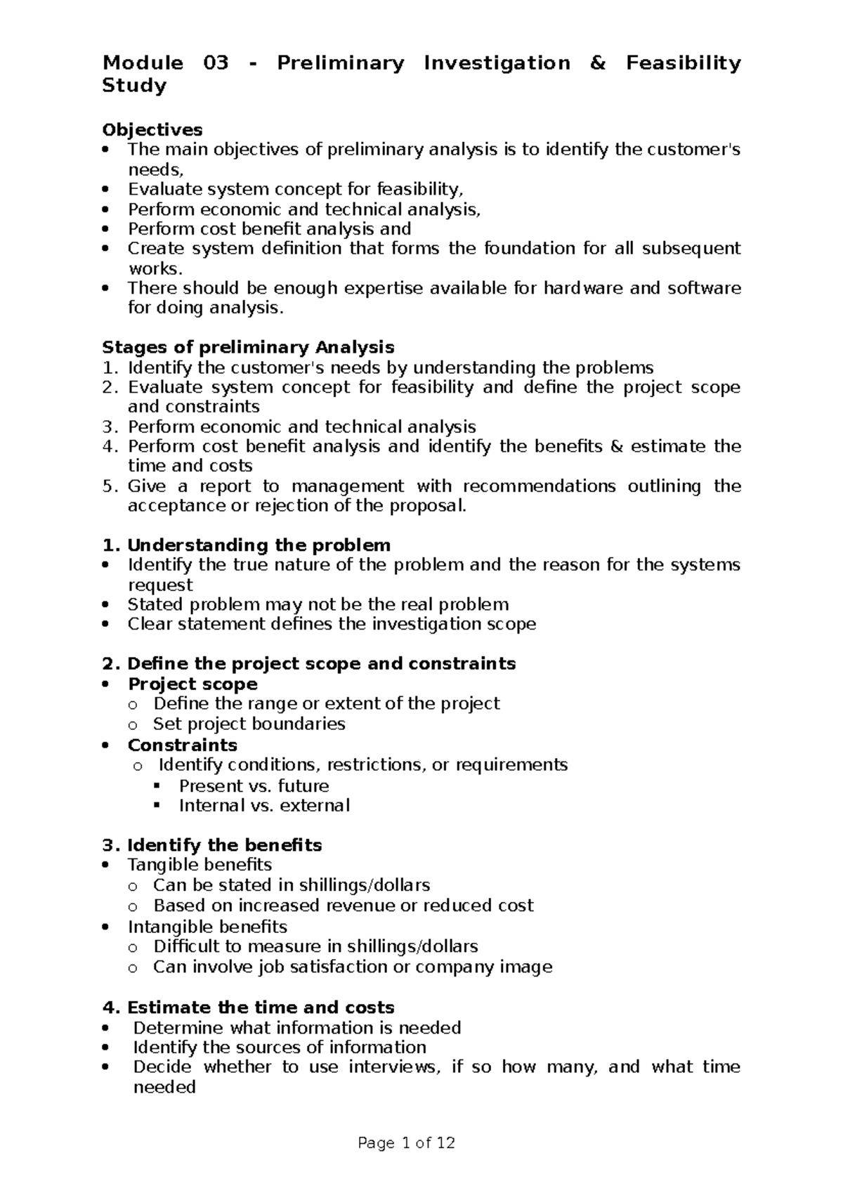 Module 03 - Preliminary Investigation Feasibility Study - Module 03 ...