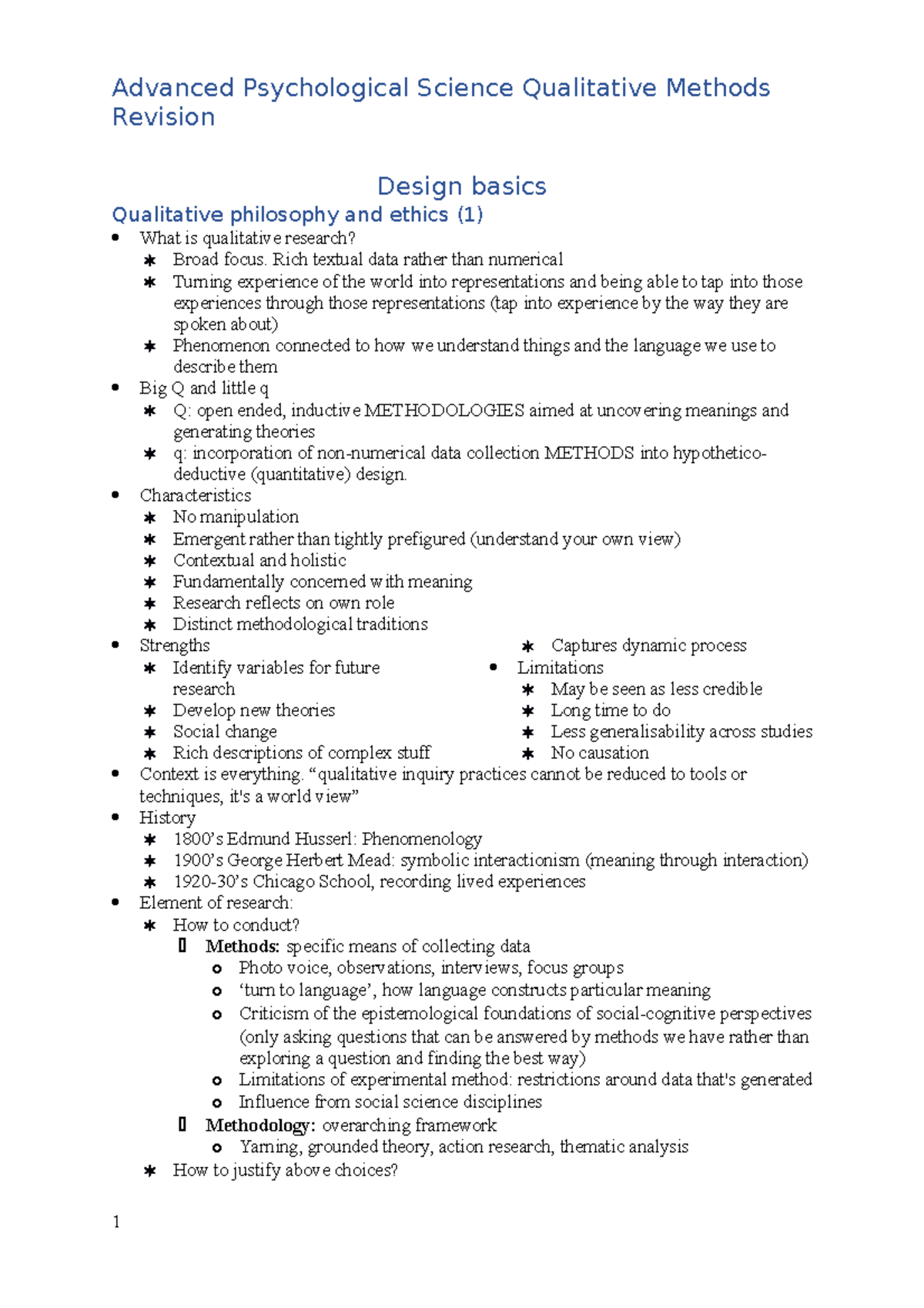 Review notes PSQM - Summary Advanced Qualitative Methods for Research ...