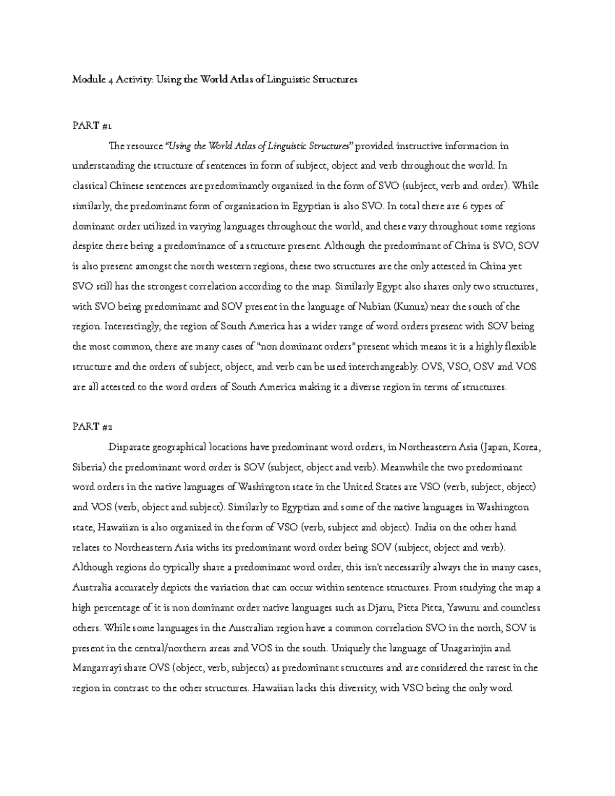Module 4 Activity Using the World Atlas of Linguistic Structures ...
