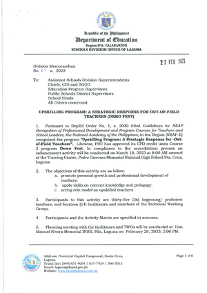 Reading Material in Preparation for 11.18.23 F2F Session in Educ 209 - Curriculum Development ...