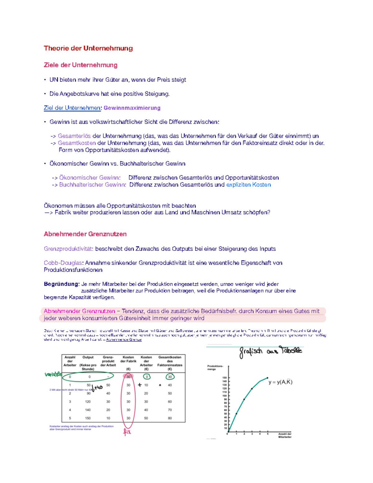 Lernzettel “Theorie der Unternehmung” - Theorie der Unternehmung Ziele ...