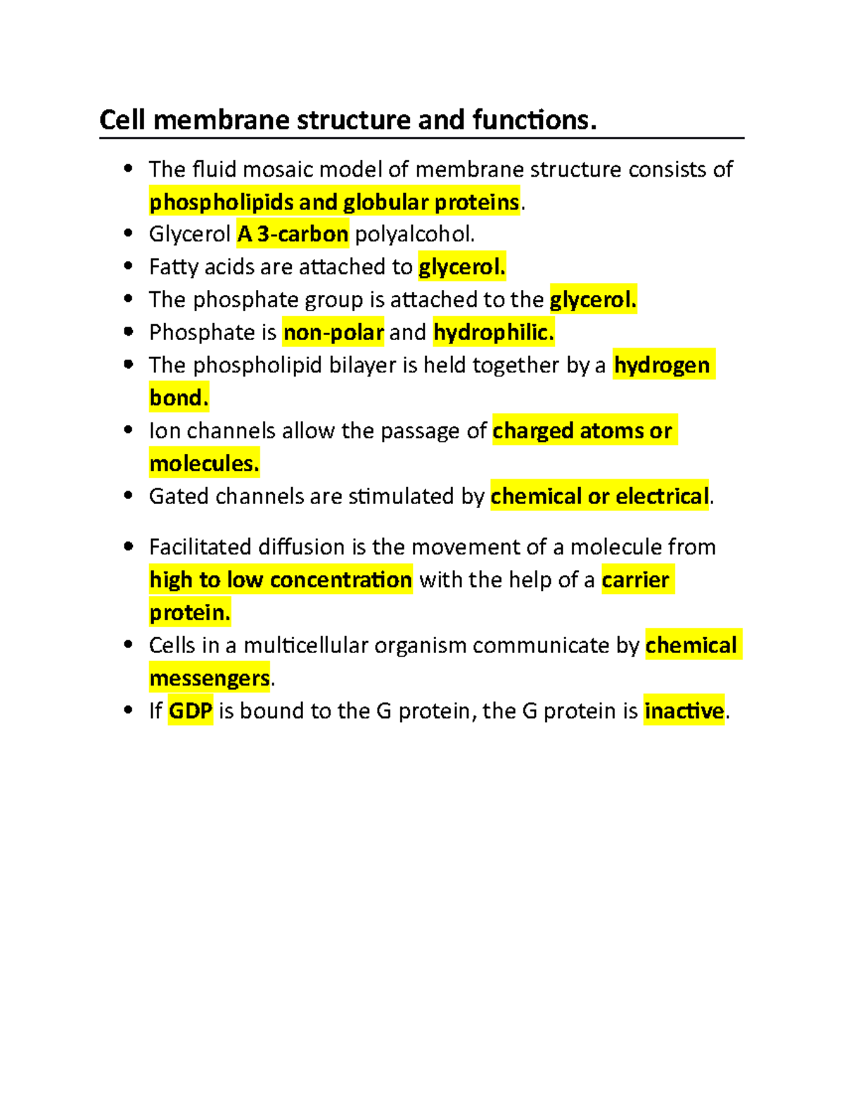 Biochmistry bcqs - mcqs - Cell membrane structure and functions. The ...