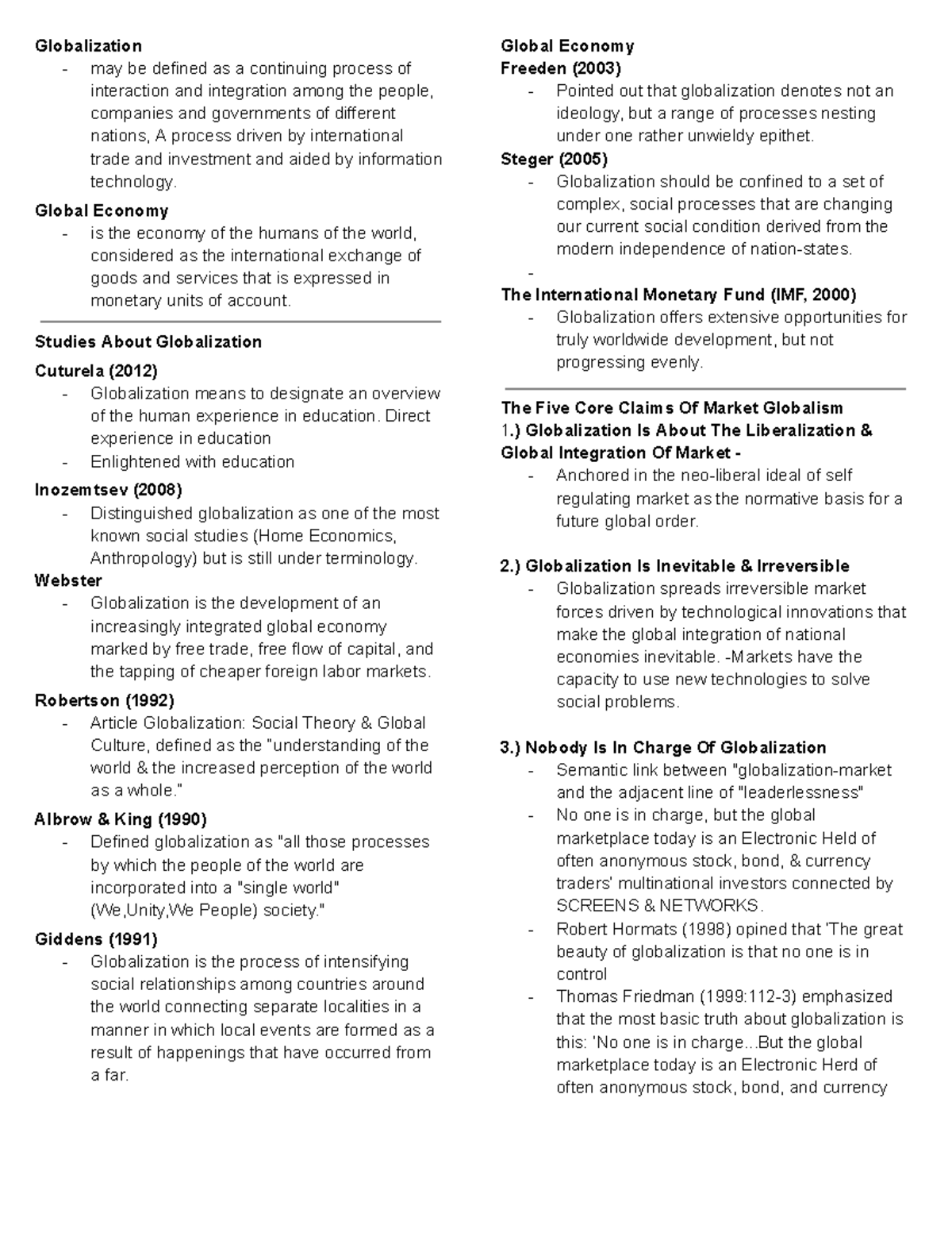 TCWD Reviewer [Prelims] - Globalization - may be defined as a ...
