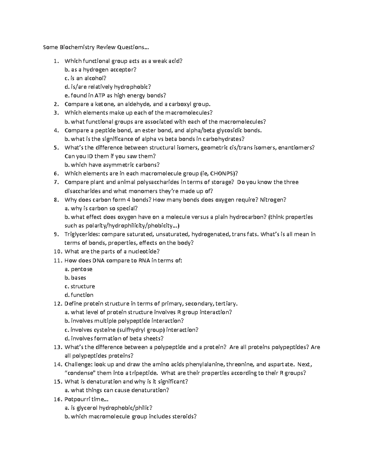 Biochem quick review - good studying material before the quiz - Some ...