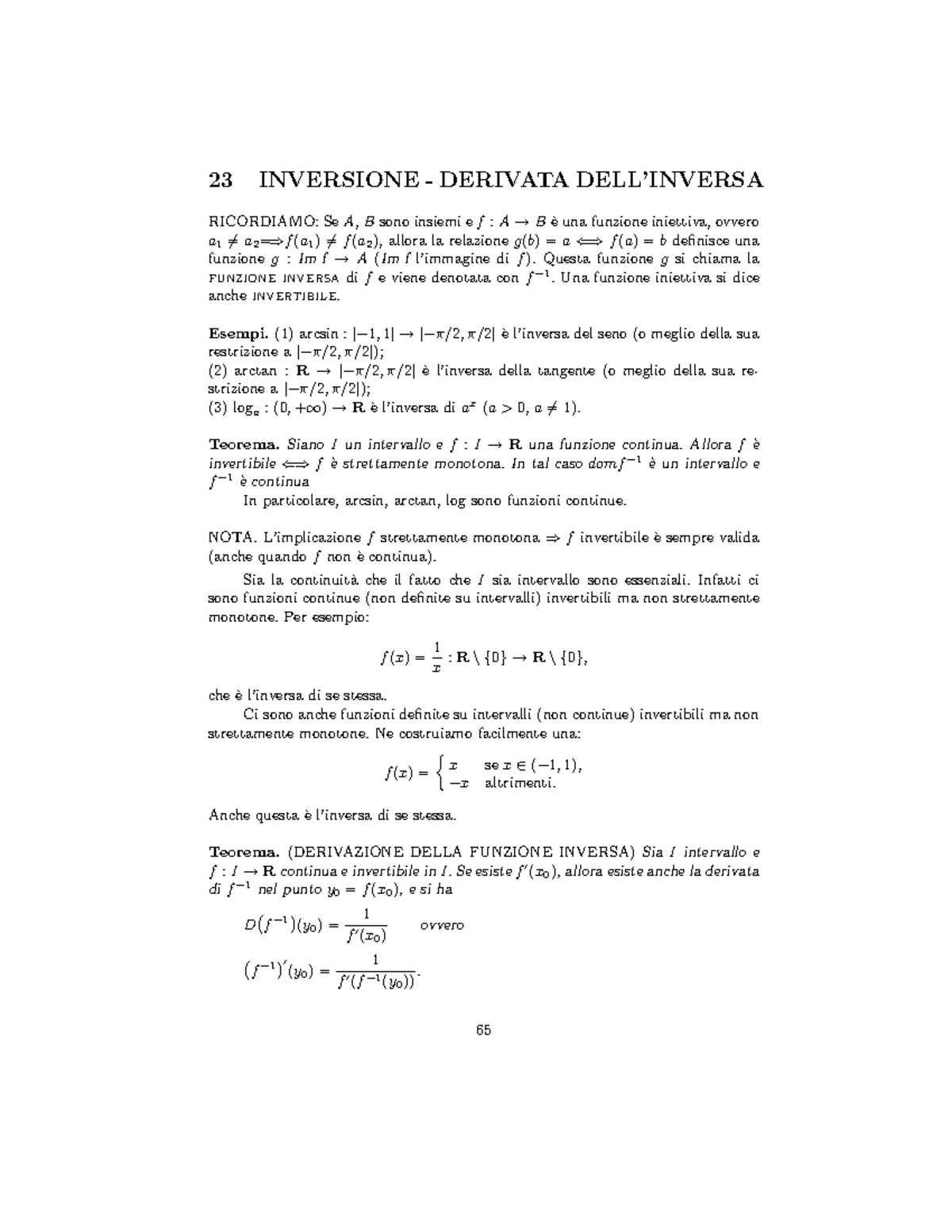 Lezioni 2324 - derivata dell'inversa - 23 INVERSIONE DERIVATA ...