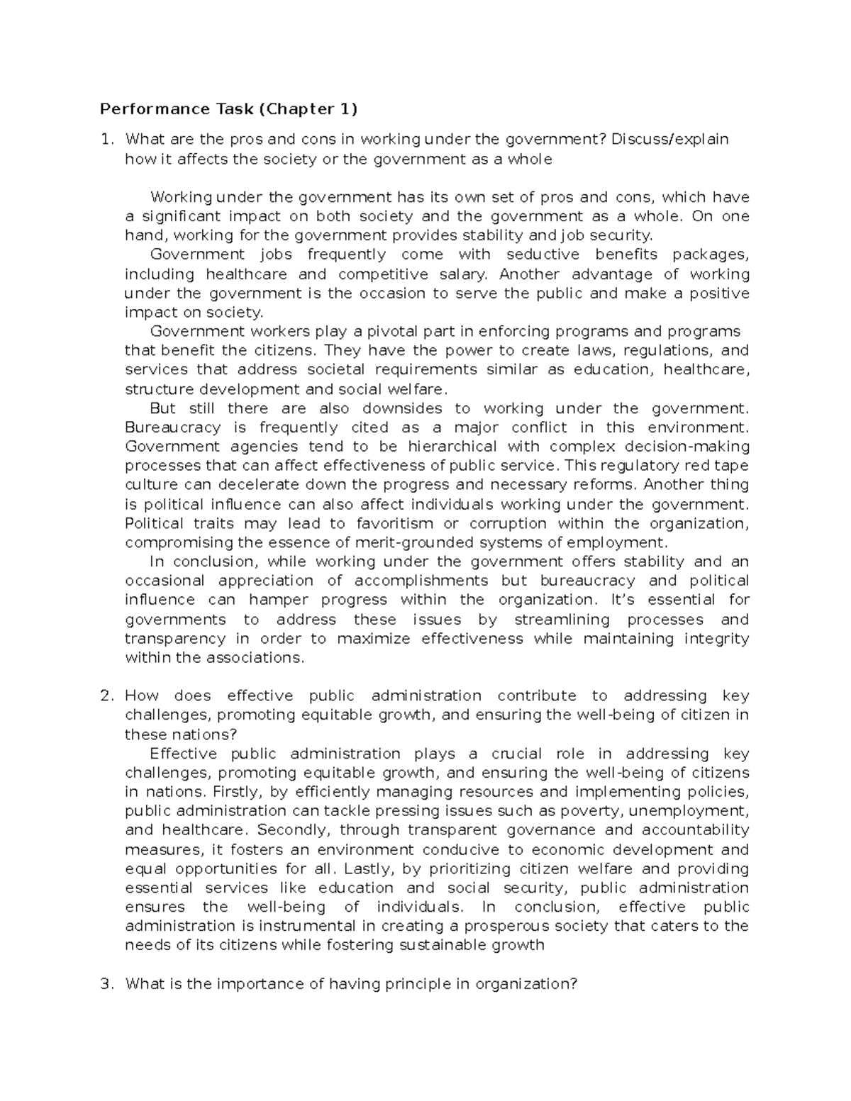 Performance Task (1 & 2) - Performance Task (Chapter 1) What are the ...