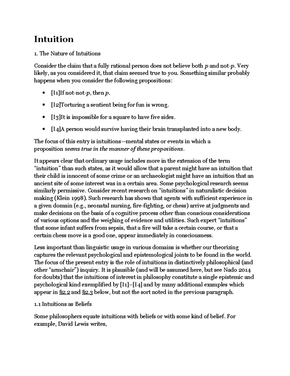 Lecture in Intuition - Intuition The Nature of Intuitions Consider the ...