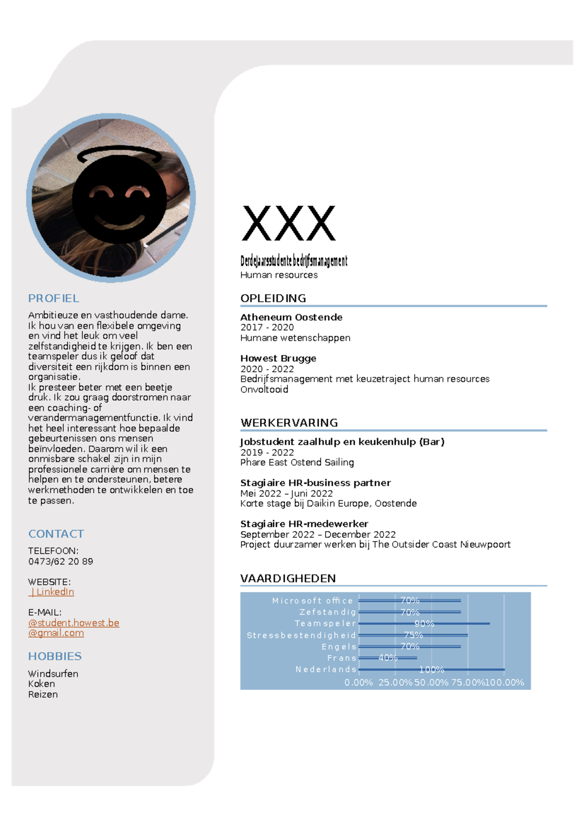 Curriculum vitae - CV opmaak - XXX Derdejaarsstudente ...