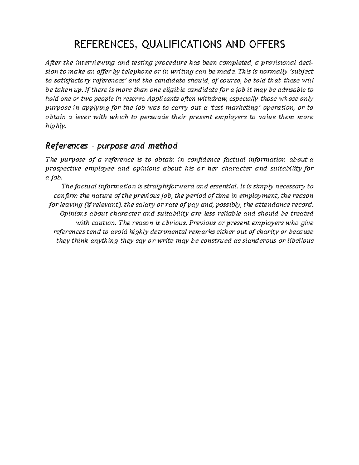 References, Qualifications AND Offers - REFERENCES, QUALIFICATIONS AND ...