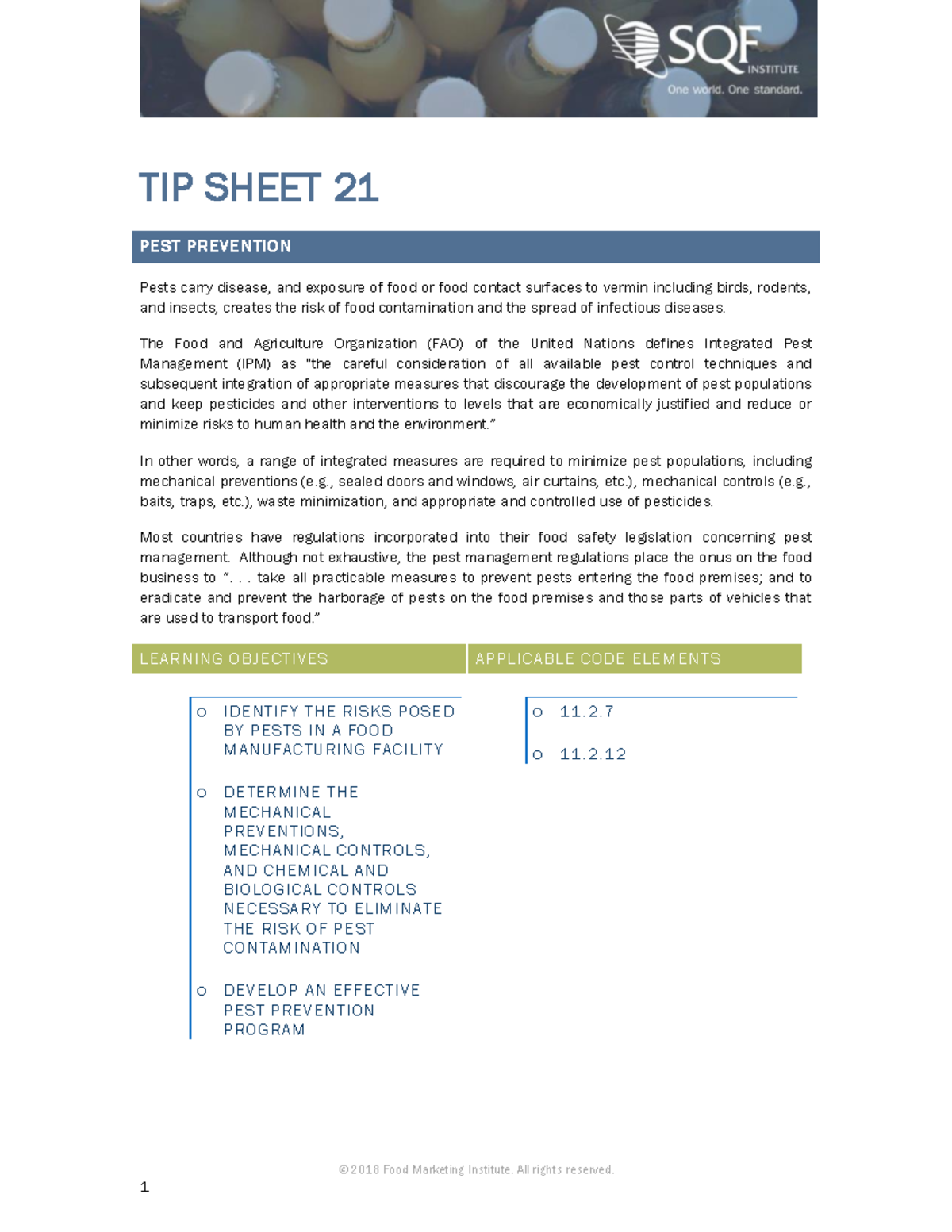 Tip Sheet 21 Pest Prevention - TIP SHEET 21 © 2018 Food Marketing ...