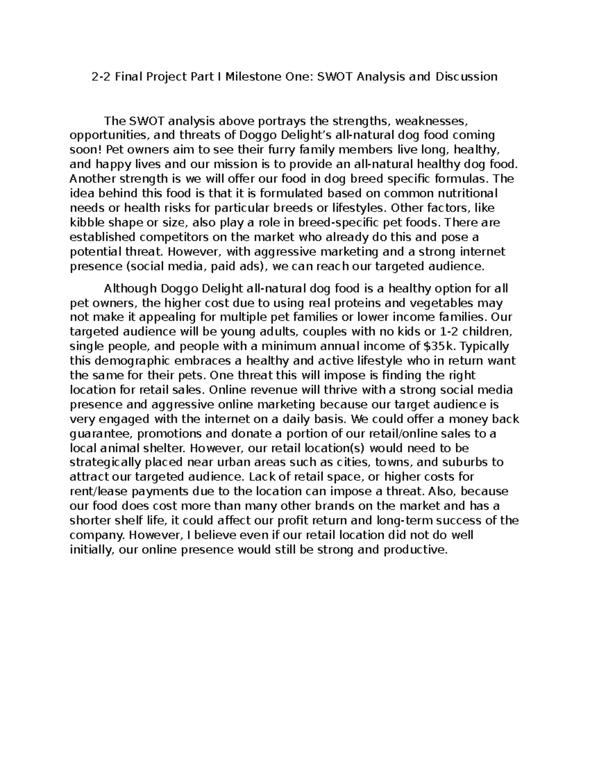 2-2 Final Project Part I Milestone One SWOT Analysis and Discussion ...