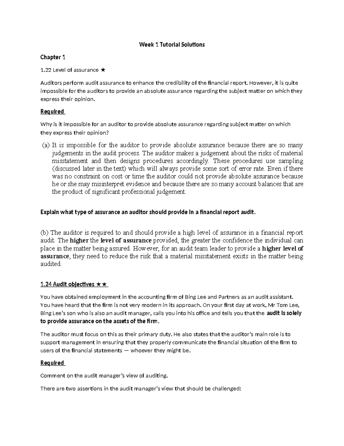 Week 1 tutorial solution - Week 1 Tutorial Solutions Chapter 1 1 Level ...