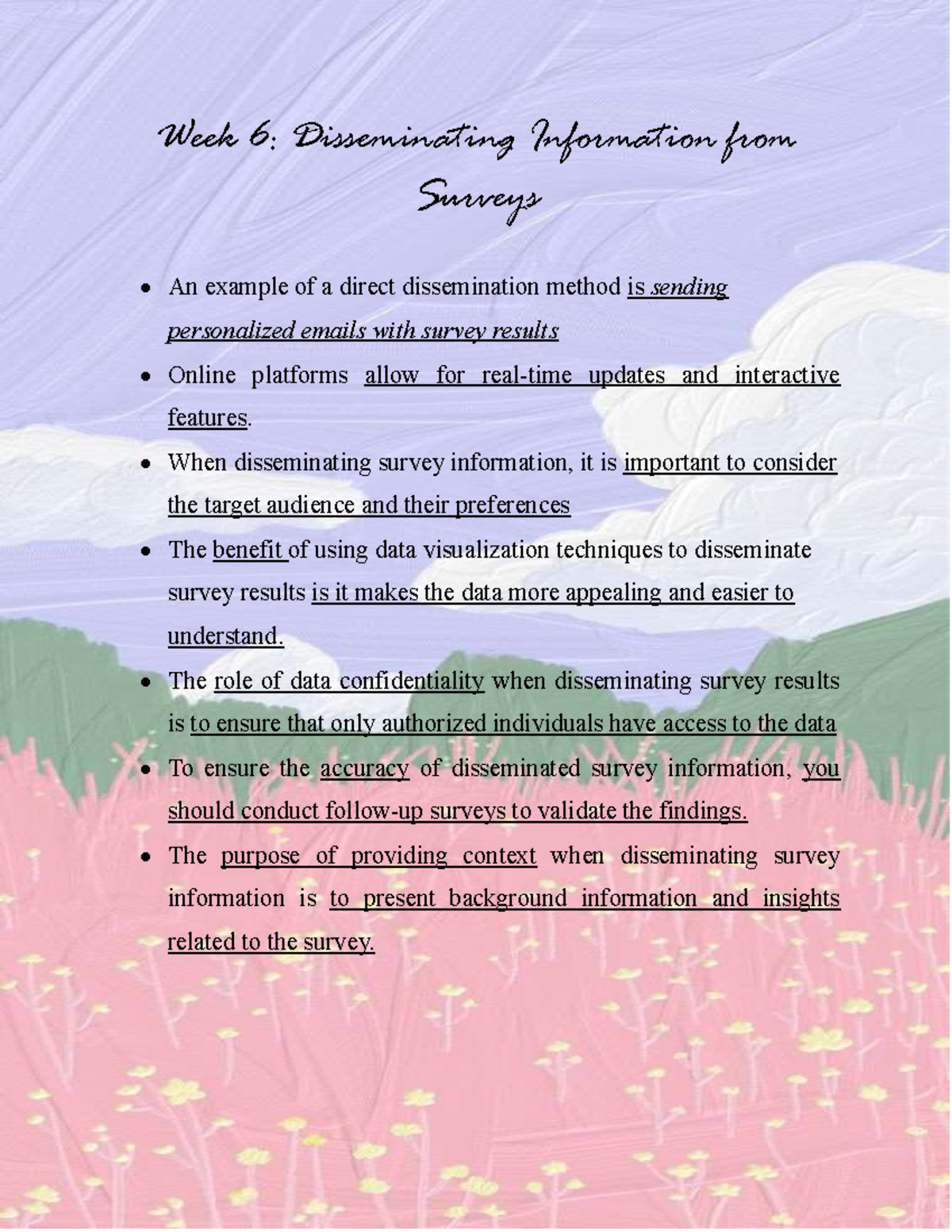 Week6and7 - Week 6: Disseminating Information from Surveys An example ...