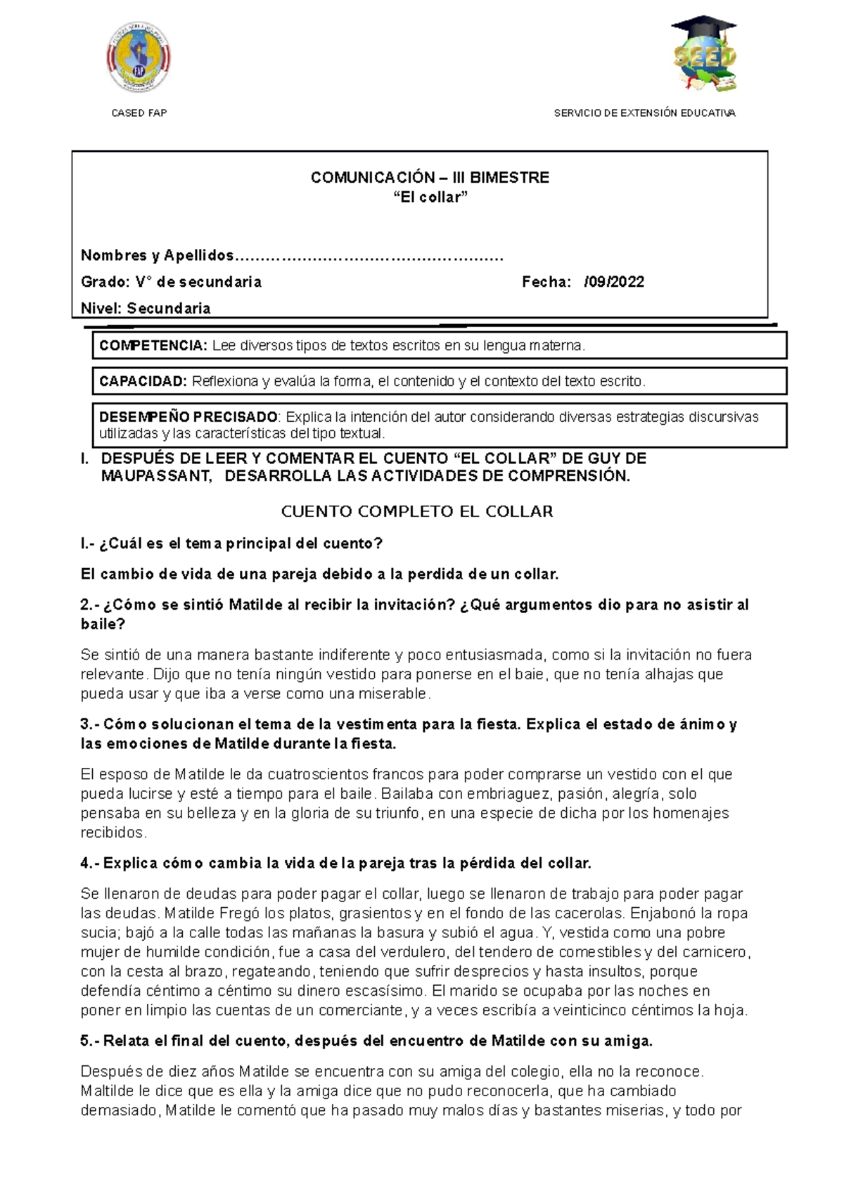 Mendoza Rocha Thamara V SEED - Ficha El collar - CASED FAP SERVICIO DE ...