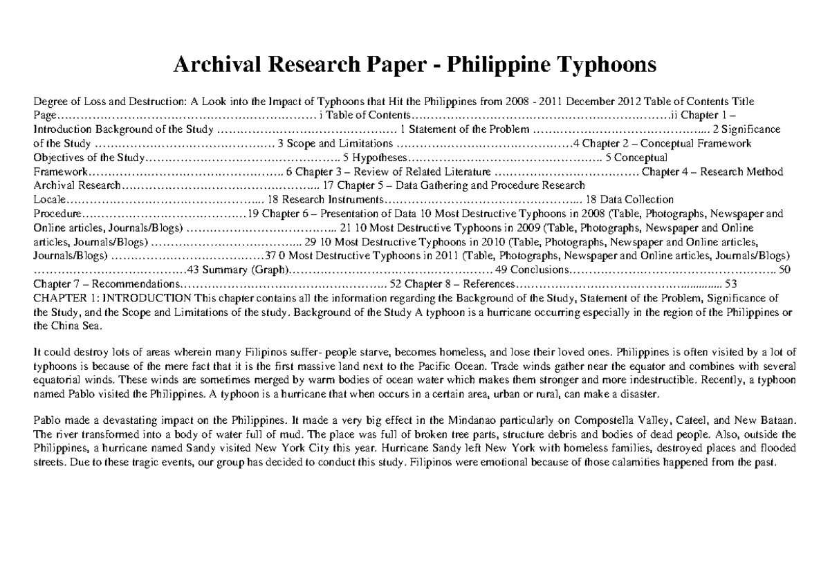 Archival Research Paper - Philippine Typhoons - - Studocu