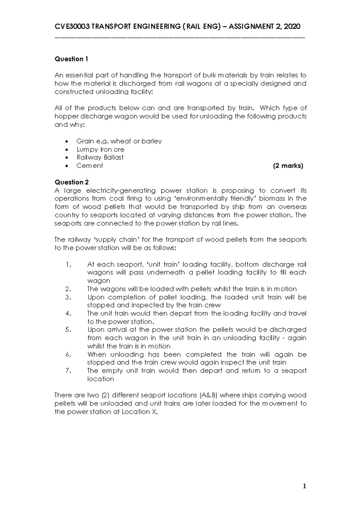 CVE30003 Raileng. Assignment 2 - CVE30003 TRANSPORT ENGINEERING (RAIL ENG) – ASSIGNMENT 2, 2020 ...