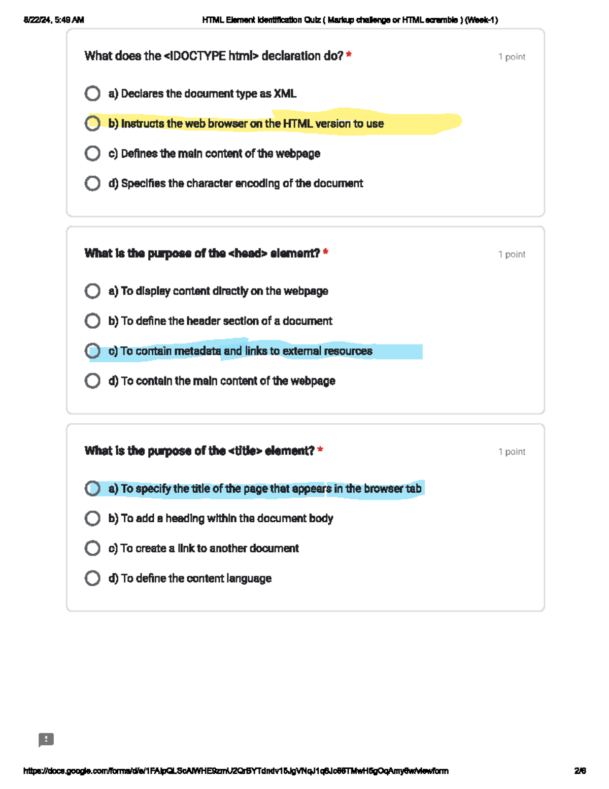 Quiz 1 cse 326 - concept - 5:49 AM HTML Element Identification Quiz ( Markup challenge or HTML ...