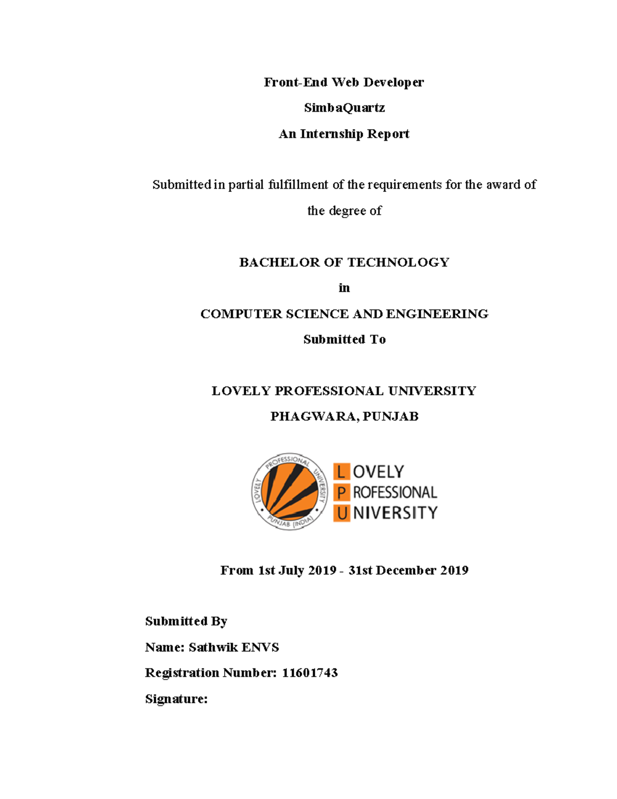 Internship Report - Lecture notes 2345 - Front-End Web Developer ...