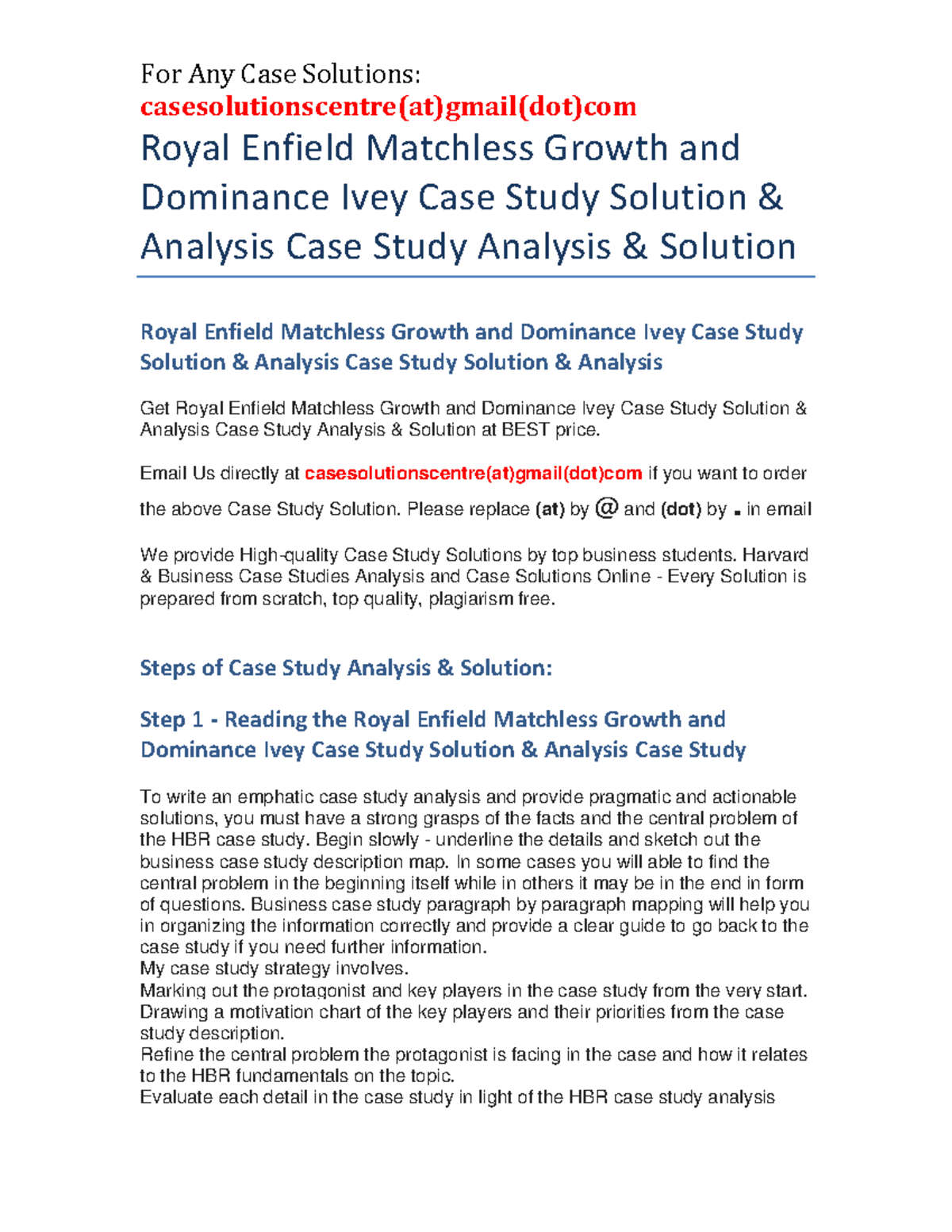 Royal Enfield Matchless Growth and Dominance Ivey Case Study Solution & Analysis - Email Us ...