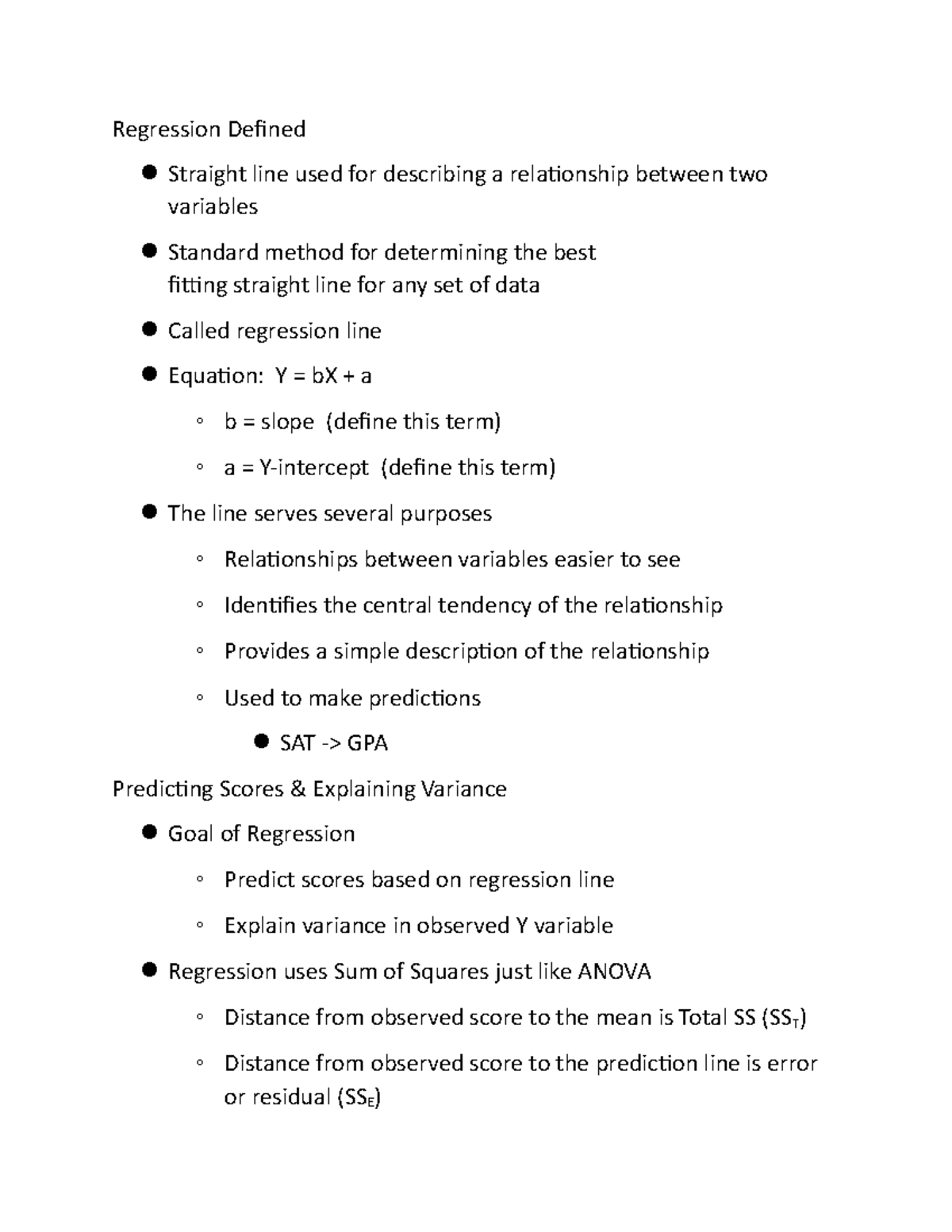 Chapter 13 - Introduction to Statistical Methods - Regression Defined Straight line used for ...