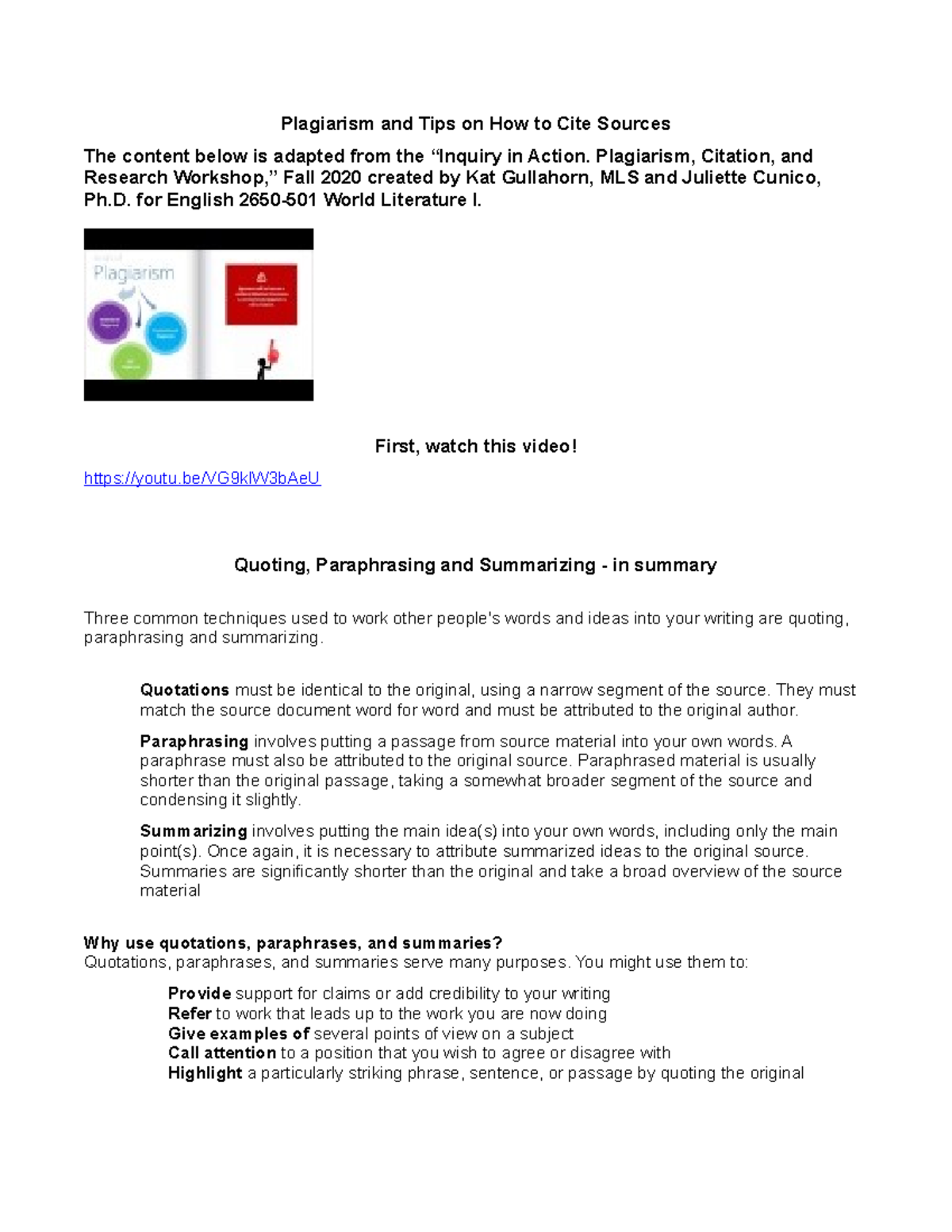 Plagiarism and Tips on How to Cite Sources 1 - Plagiarism, Citation ...