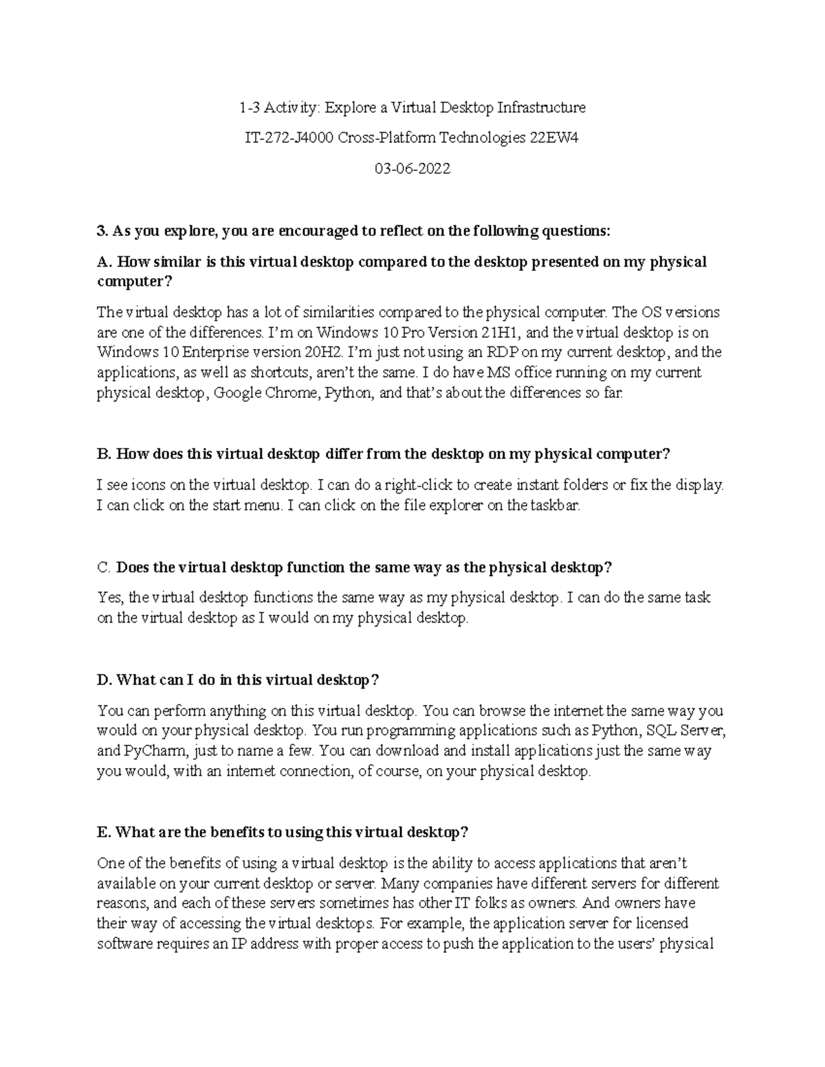 IT-272 1-3 Activity Explore a Virtual Desktop Infrastructure - 1-3 ...