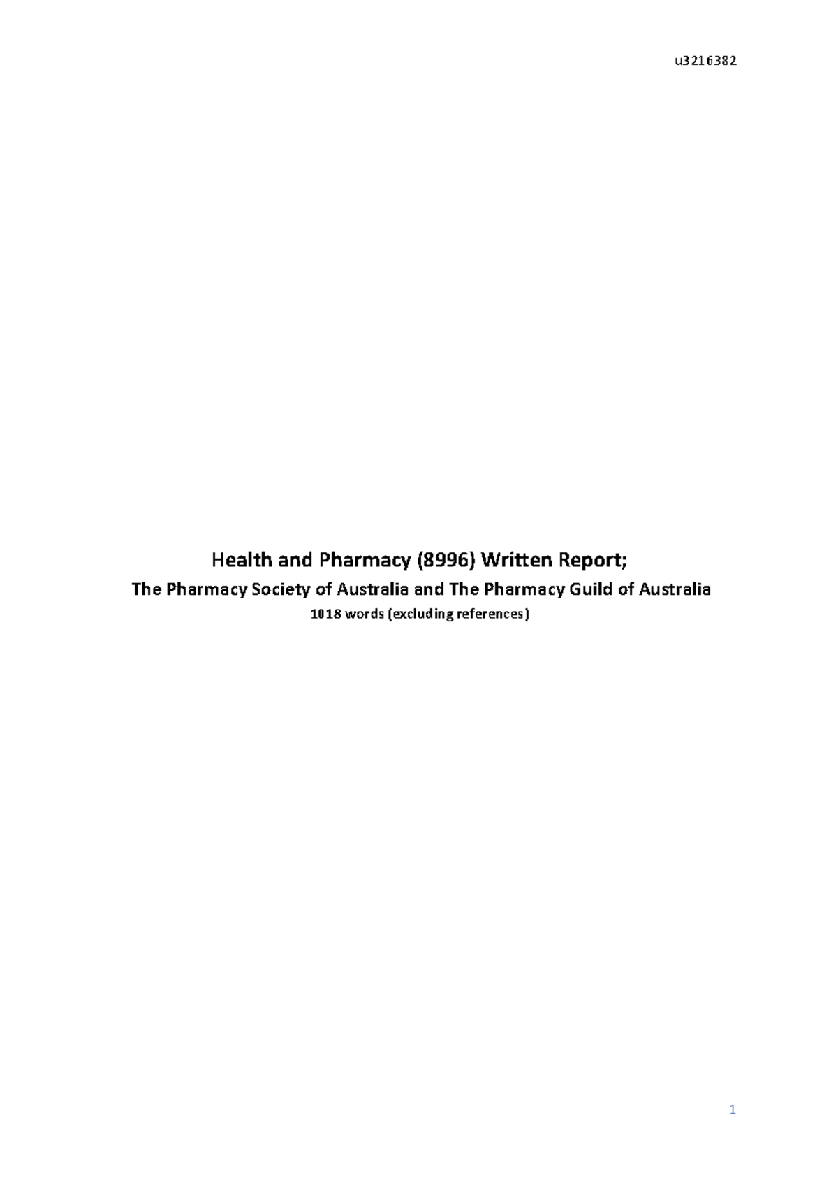 Health and Pharmacy Report - Health and Pharmacy (8996) Written Report ...
