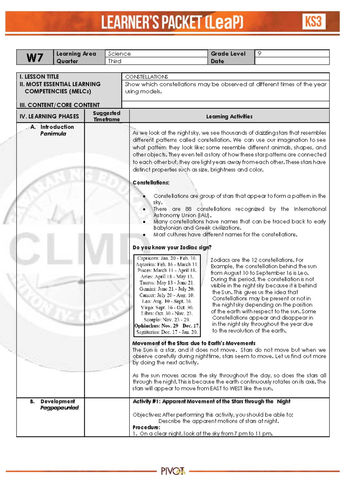 Lea P Science G9 Week 7 Q3 - W 7 Learning Area Science Grade Level 9 ...