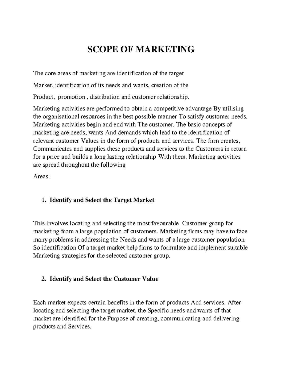 Scope OF Marketing - SCOPE OF MARKETING The core areas of marketing are ...
