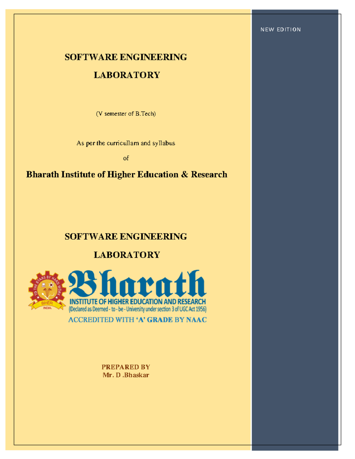 BCS5L2 -Software Engineering lab - SOFTWARE ENGINEERING LABORATORY (V semester of B) As per the ...