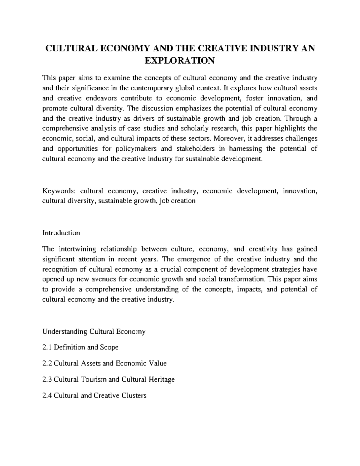 Cultural Economy AND THE Creative Industry AN Exploration - CULTURAL ...