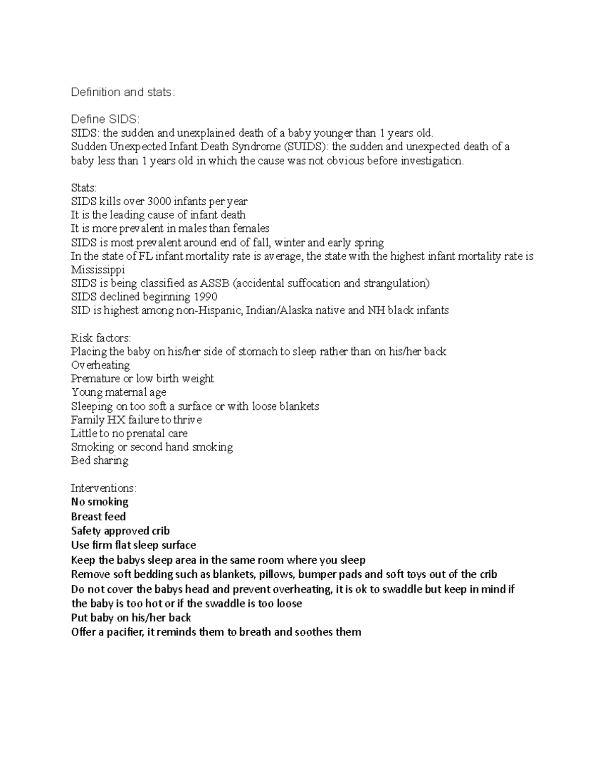 SIDS lesson plan - Cffff - Definition and stats: Define SIDS: SIDS: the ...